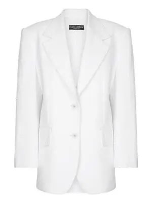 Dolce & Gabbana Single-breasted Cotton Raschel Tweed Jacket - White