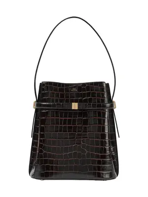TOTEME Croc-Effect Leather Bucket Bag Green