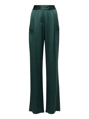 THE SEI Pleated Silk Charmeuse Wide-leg Pants - Green