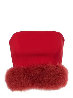 Blumarine Feather-trimmed Crêpe Crop Top - Red