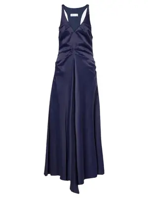 Victoria Beckham Gathered Satin Maxi Dress - Blue