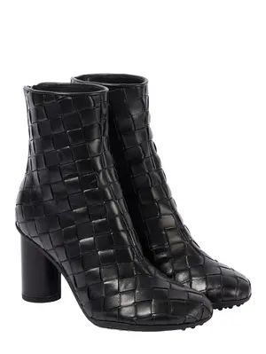 Bottega Veneta Intrecciato Leather Ankle Boots - Black