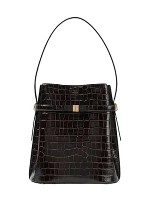 TOTEME Croc-Effect Leather Bucket Bag Green