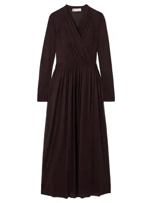 Tory Burch Wrap-effect Gathered Jersey Midi Dress - Brown