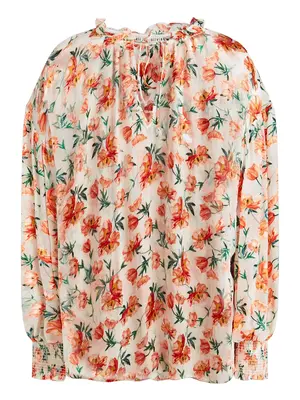 Alice + Olivia Julius Floral Devoré Blouse - Orange