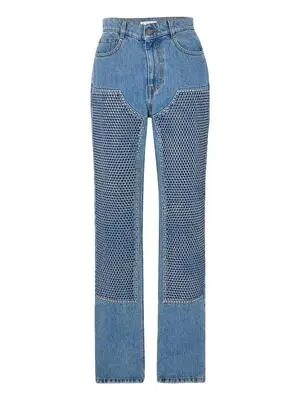 AREA Crystal-embellished Straight-leg Jeans - Mid Denim