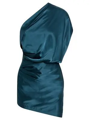 Michelle Mason One-shoulder Draped Silk-satin Mini Dress - Petrol