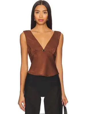 NIA Celia Top With Lace Trim - Chocolate