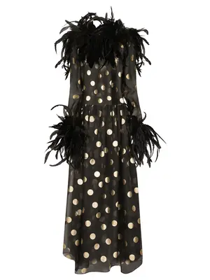 Dolce & Gabbana Long Polka-dot Silk Organza Dress With Feathered Details - Print