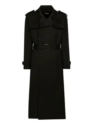 Dolce & Gabbana Double-breasted Wool Gabardine Trench Coat - Black