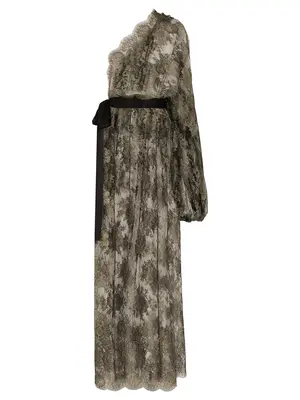 Dolce & Gabbana One-shoulder Lamé Chantilly Lace Dress - Gold