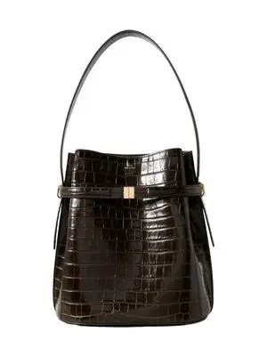 TOTÊME Belted Croc-effect Leather Tote - Brown
