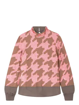 Dries Van Noten Sequined Houndstooth Chiffon Blouse - Brown