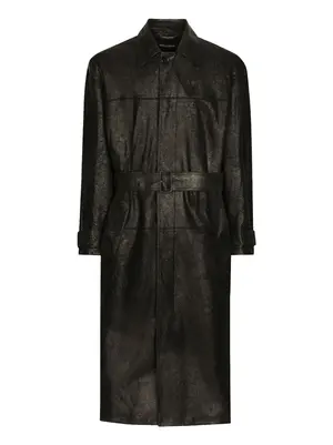Dolce & Gabbana Belted Leather Overcoat - Black