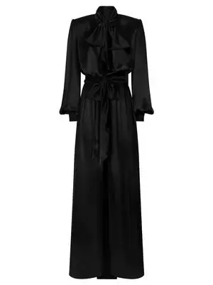 Dolce & Gabbana Long Silk Satin Dress With Front Slit - Black
