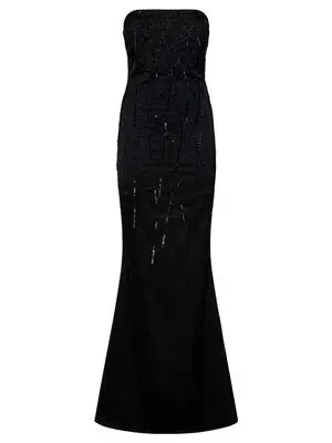ROOM76 Crystal-embellished Satin Gown - Black