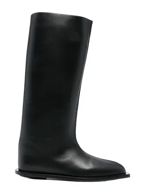 Plan C Leather Mid-calf Boots - Black