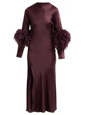 Lapointe Feather-cuff Satin Midi-dress - Mulberry