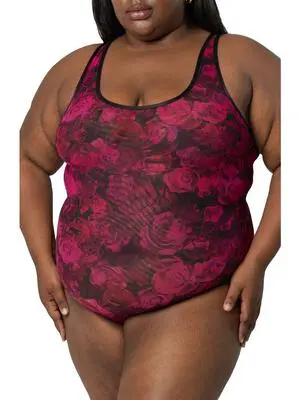 CURVY COUTURE Sheer Mesh Bodysuit - Dramatic Rose