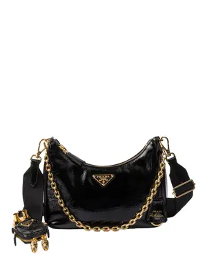 Prada Re-edition 2005 Naplak Patent Leather Bag - Black