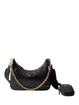 Prada Re-edition 2005 Leather Bag With Chain And Woven Strap - Black
