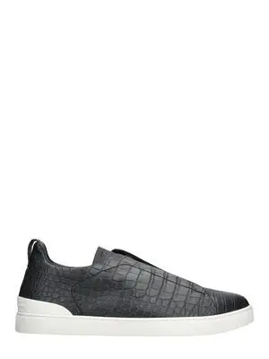 Zegna Crocodile Leather Triple Stitch Sneakers Navy