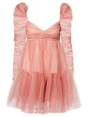 Zimmermann Ruched Point D'esprit Tulle Minidress - Pink