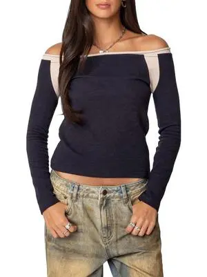 EDIKTED EDIKTED Off-the-Shoulder Colorblock Thermal Top