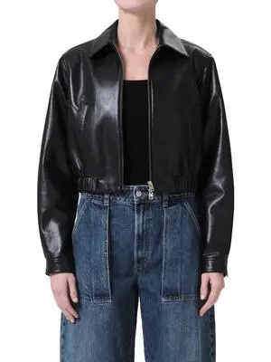 AGOLDE Essie Recycled Leather Crop Jacket - Black