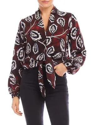 Fifteen Twenty Scarlet Long Sleeve Tie Front Top - Floral