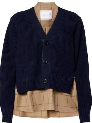 Sacai Layered Wool-blend Cardigan - Blue