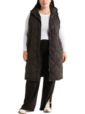 Zella Long Hooded Puffer Vest Black