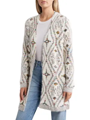 Bobeau Pattern Eyelash Cardigan Ivory Mix
