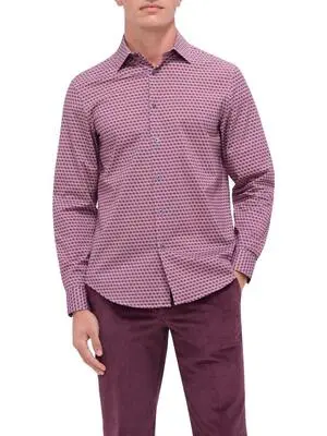 Bugatchi James Ooohcotton® Geo Print Button-up Shirt Ruby