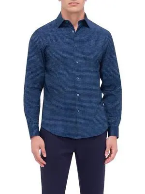 Bugatchi James Ooohcotton® Microcheck Button-up Shirt Navy