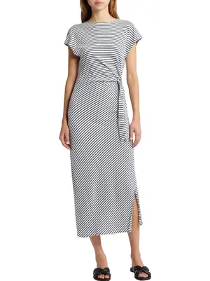 Rails Selah Tie Waist Midi Dress - Ivory Navy Micro Stripe