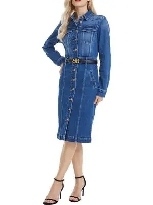 BAYEAS Andrea Long Sleeve Denim Midi Shirtdress - Deep Sea