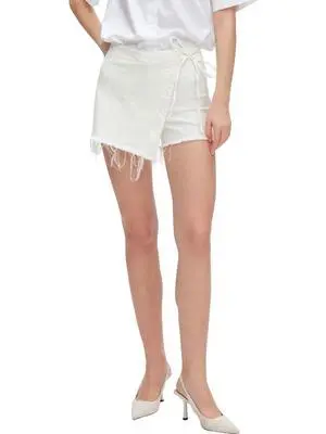 BAYEAS Frayed Denim Skort - White