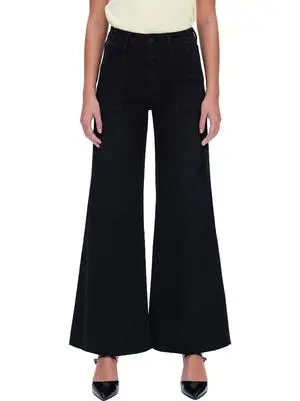 BAYEAS Raw Hem High-waist Wide-leg Jeans - Black Rock