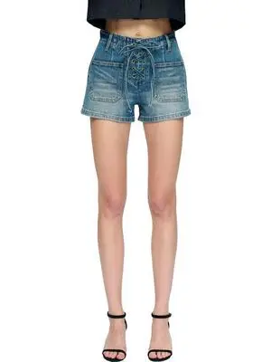 BAYEAS Maya Lace-up Denim Shorts - Turquoise