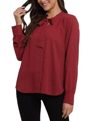 NYDJ Tie Neck Button-up Shirt - Claret Dots