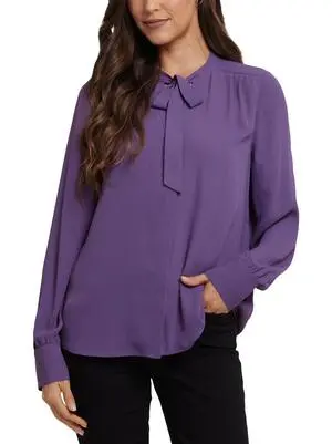 NYDJ Tie Neck Button-up Shirt - Grape Royale