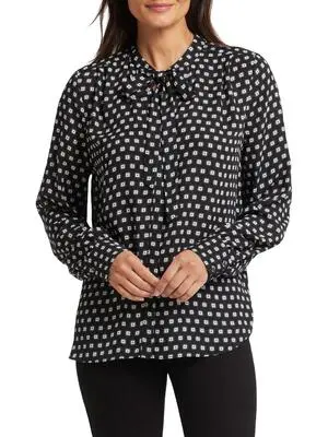NYDJ NYDJ Tie Neck Button-Up Shirt Pearl Medallion