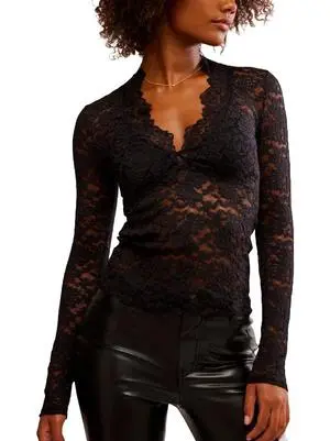 Free People All Day Lace Crop Top - Black
