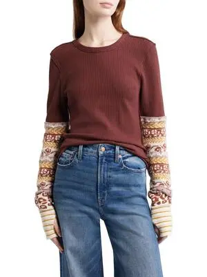 Free People All In Cuff Knit Top - Chocolate Combo