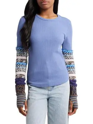 Free People Free People All In Cuff Knit Top Indigo Combo