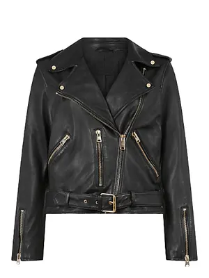 ALLSAINTS Balfern Buckle-embellished Cropped Leather Jacket - Black/gold
