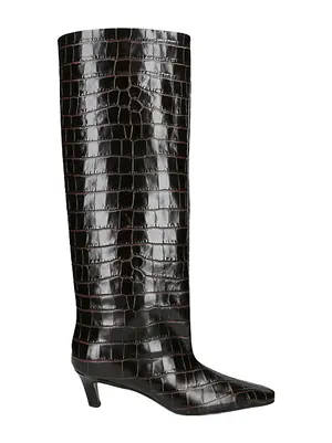 TOTEME Wide Shaft Crocodile-embossed Knee-high Leather Boots - Dark Brown