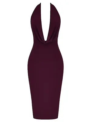 House Of Cb Draped-front Slim-fit Woven Midi Dress - Merlot
