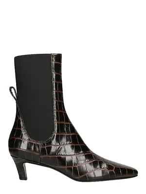 TOTEME Crocodile-embossed Leather Heeled Ankle Boots - Dark Brown